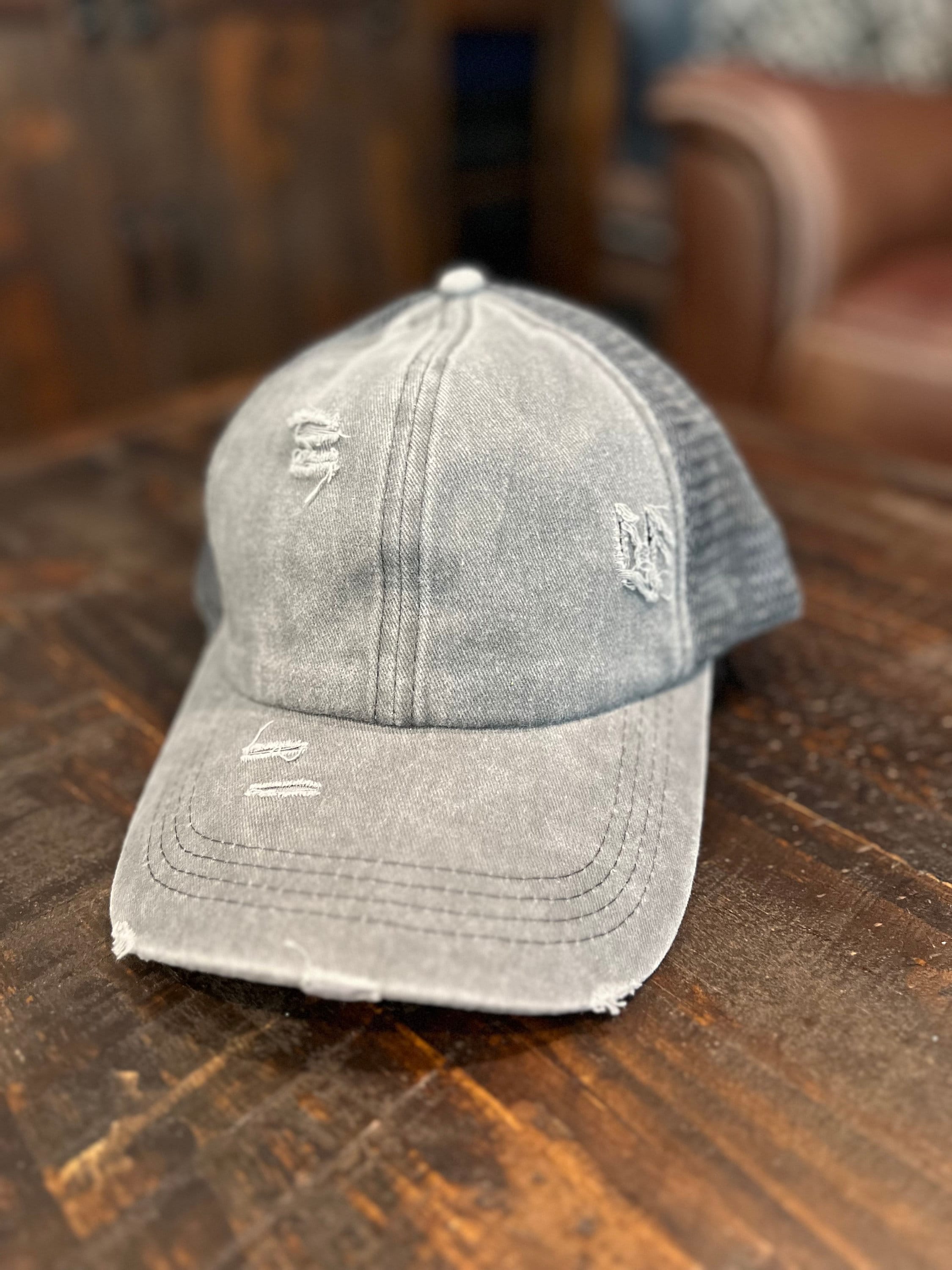 Distressed Washed Denim Baseball Caps With Ponytail Hole - Etsy