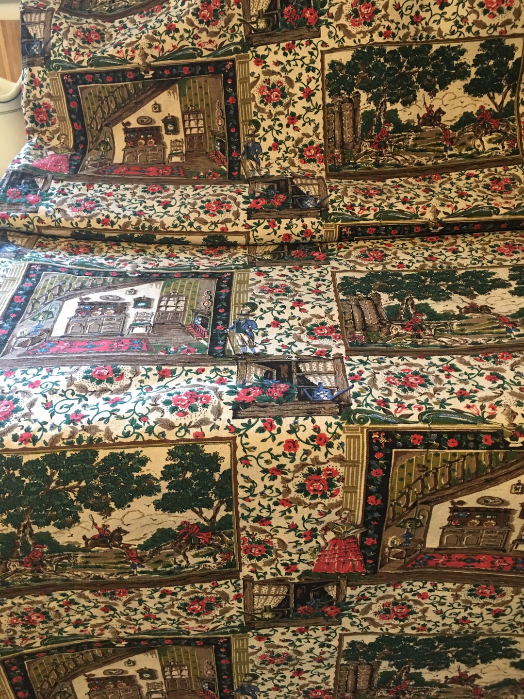 Fabulous Vintage COUNTRY SCENIC BARKCLOTH Era Yardage - Etsy