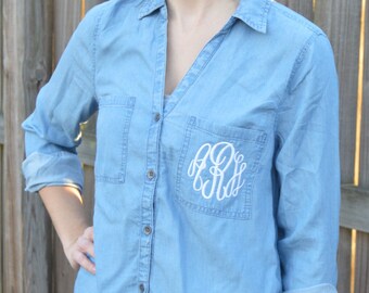 Monogram Denim Shirt Personalized Bridesmaids Gifts Button | Etsy