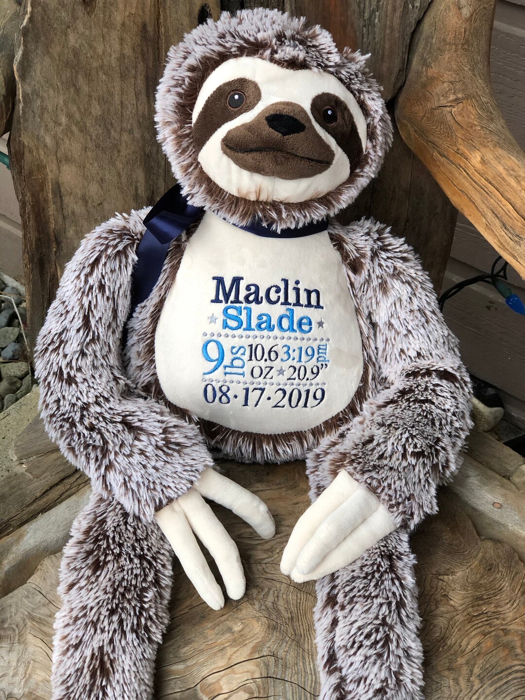 Personalized Embroidered Sloth Keepsake Monogram, Birth Stats, Name ...