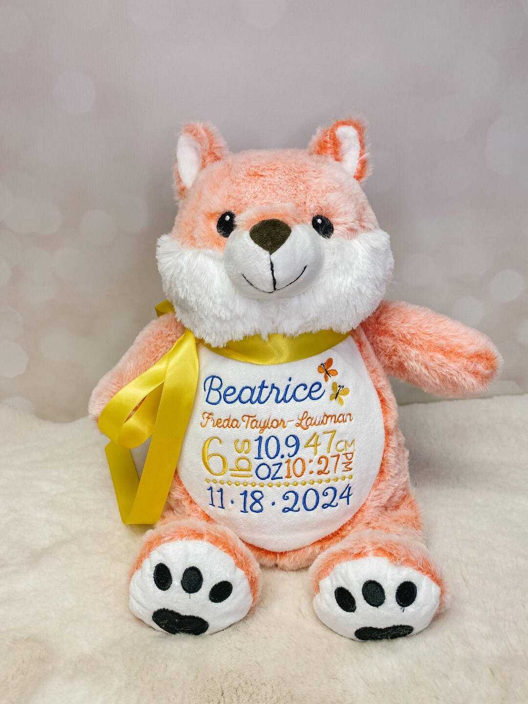 Personalized Stuffed Animal, Embroidered, Birth Announcement Animal ...