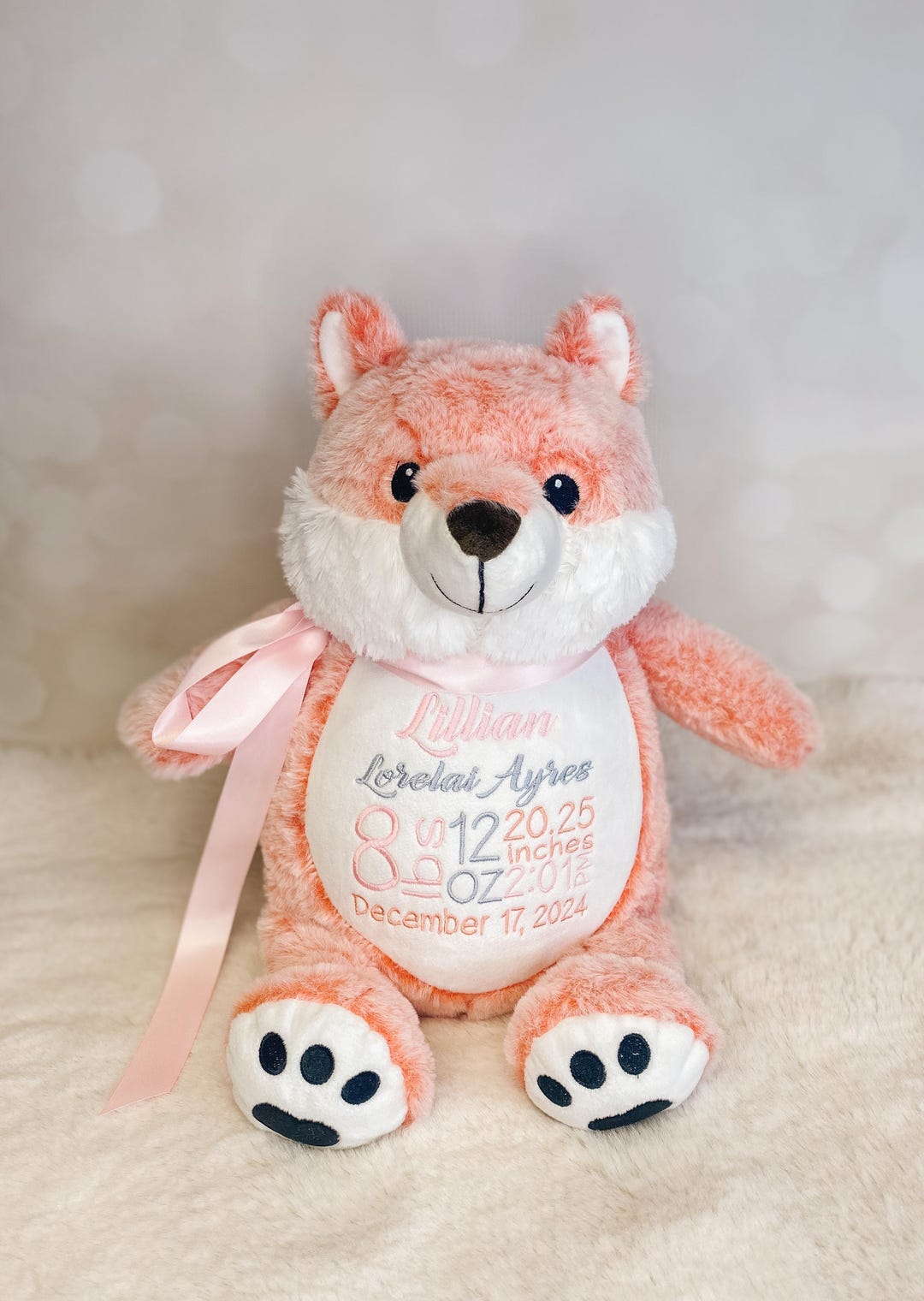 Personalized Stuffed Animal, Personalized Fox, Birth Announcement ...