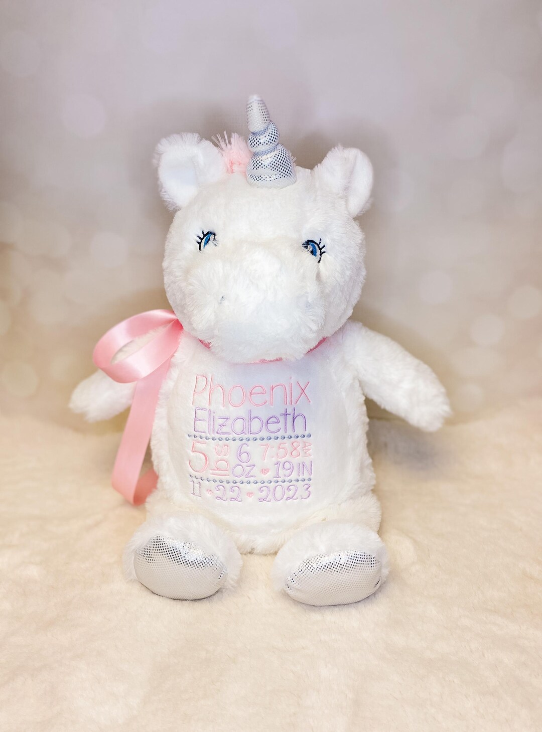 Personalized Stuffed Animal, Personalized Unicorn, Birth Stats Animal ...