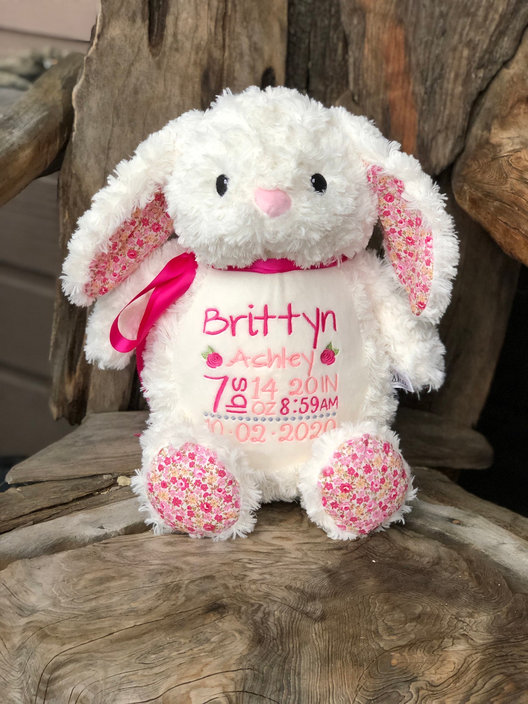 Personalized Stuffed Animal, Personalized Bunny, Birth Announcement ...