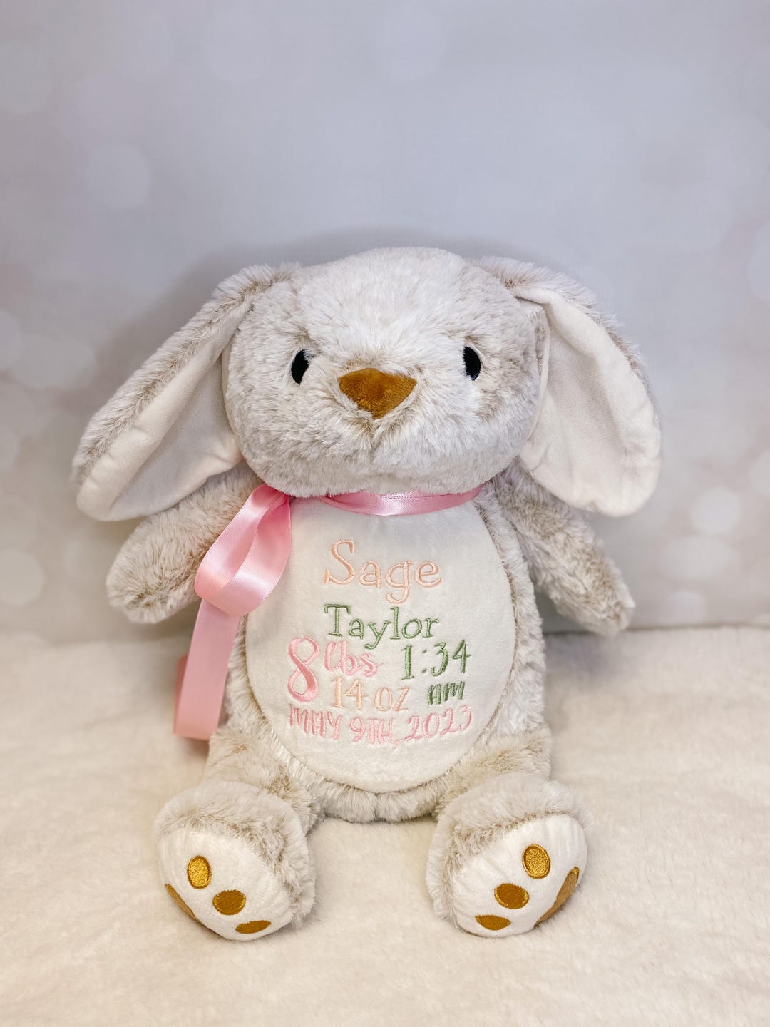 Personalized Stuffed Animal, Personalized Bunny, Birth Announcement ...