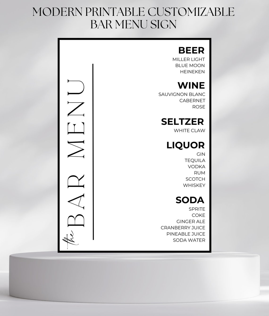 The Bar Sign, Modern Drink Menu Template, Minimalist Wedding Bar Menu ...