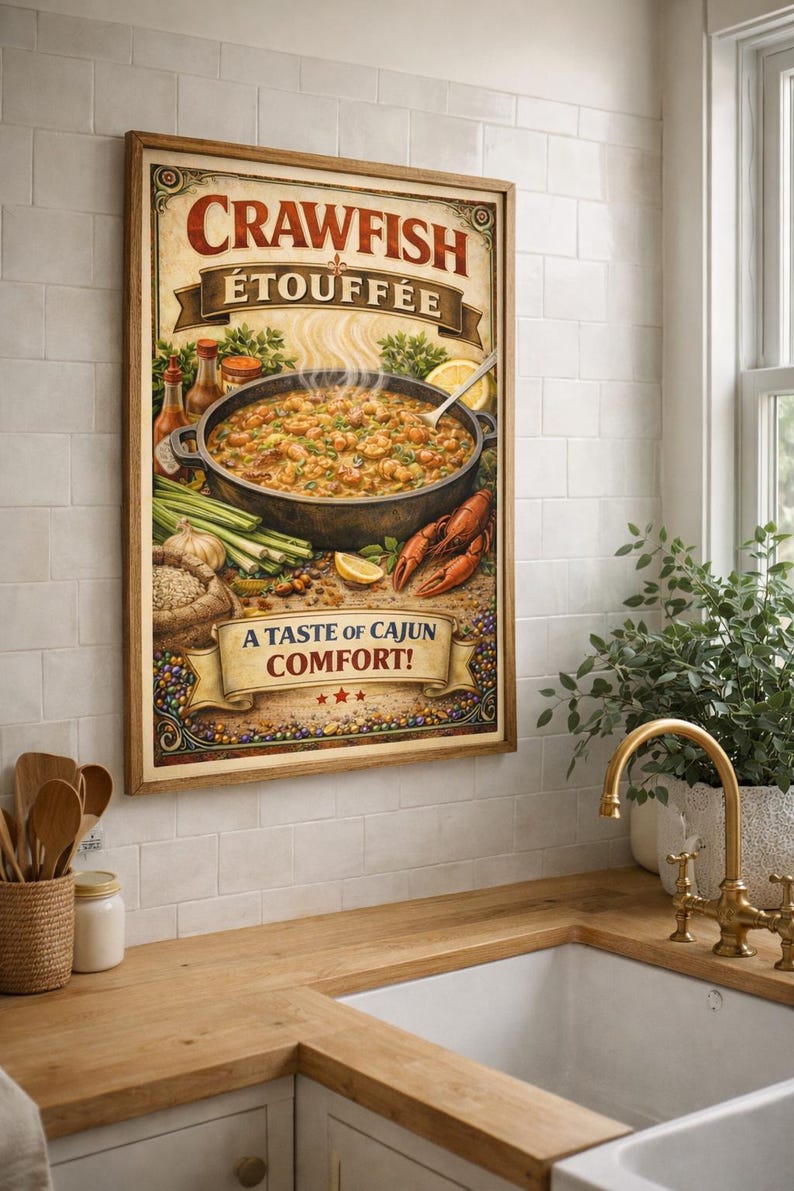 Crawfish Étouffée Art Print | Louisiana Kitchen Wall Art | Cajun Food ...