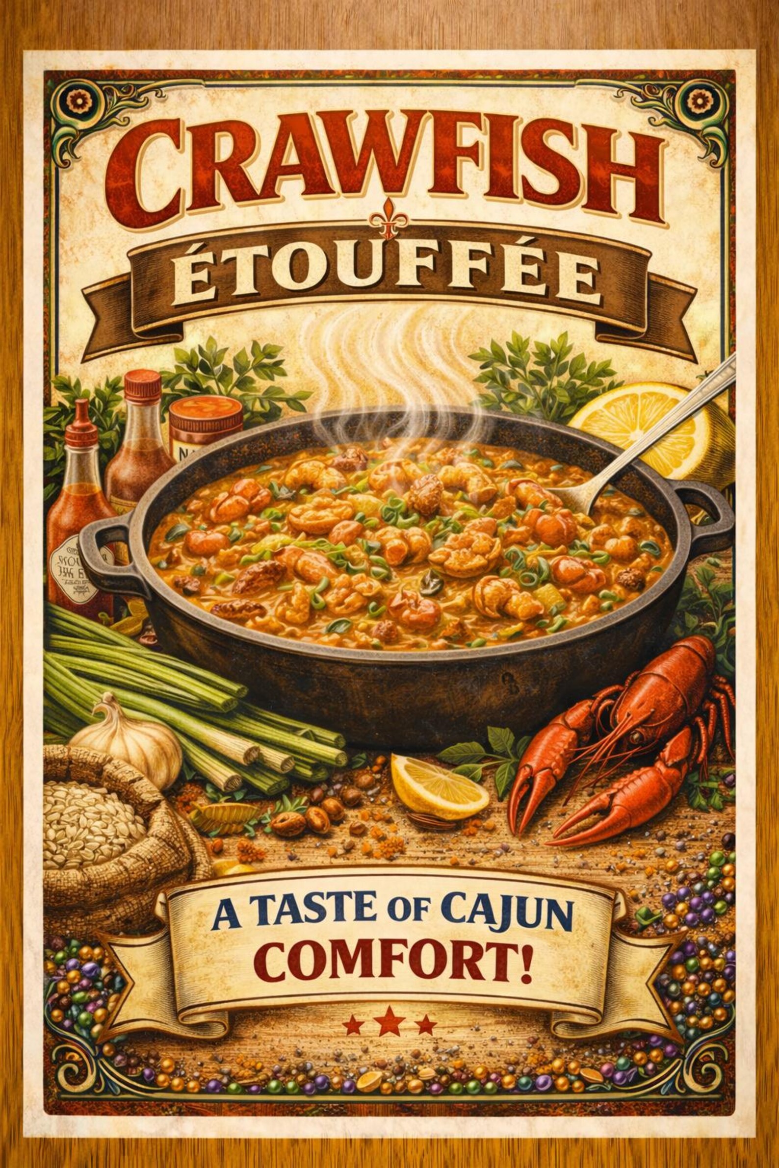 Crawfish Étouffée Art Print | Louisiana Kitchen Wall Art | Cajun Food ...
