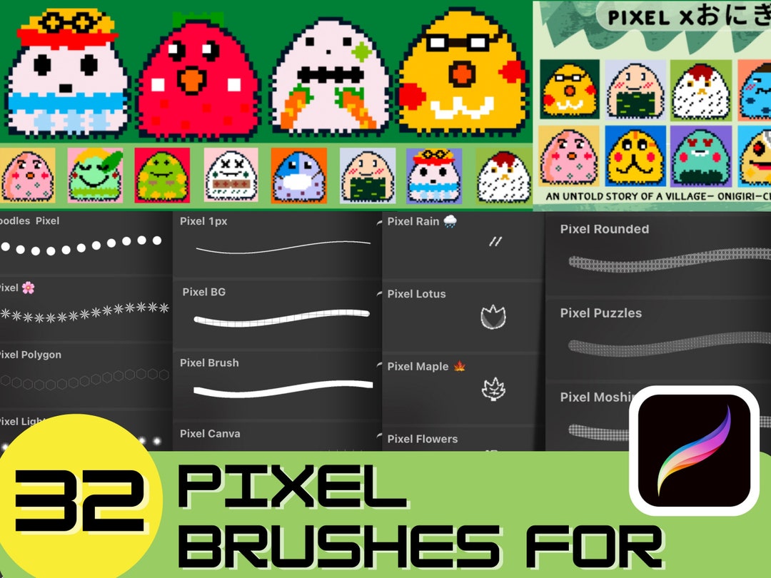 32 Pixel Brushes for Procreate, Cute Pixel Brushes, Animation Brushes ...
