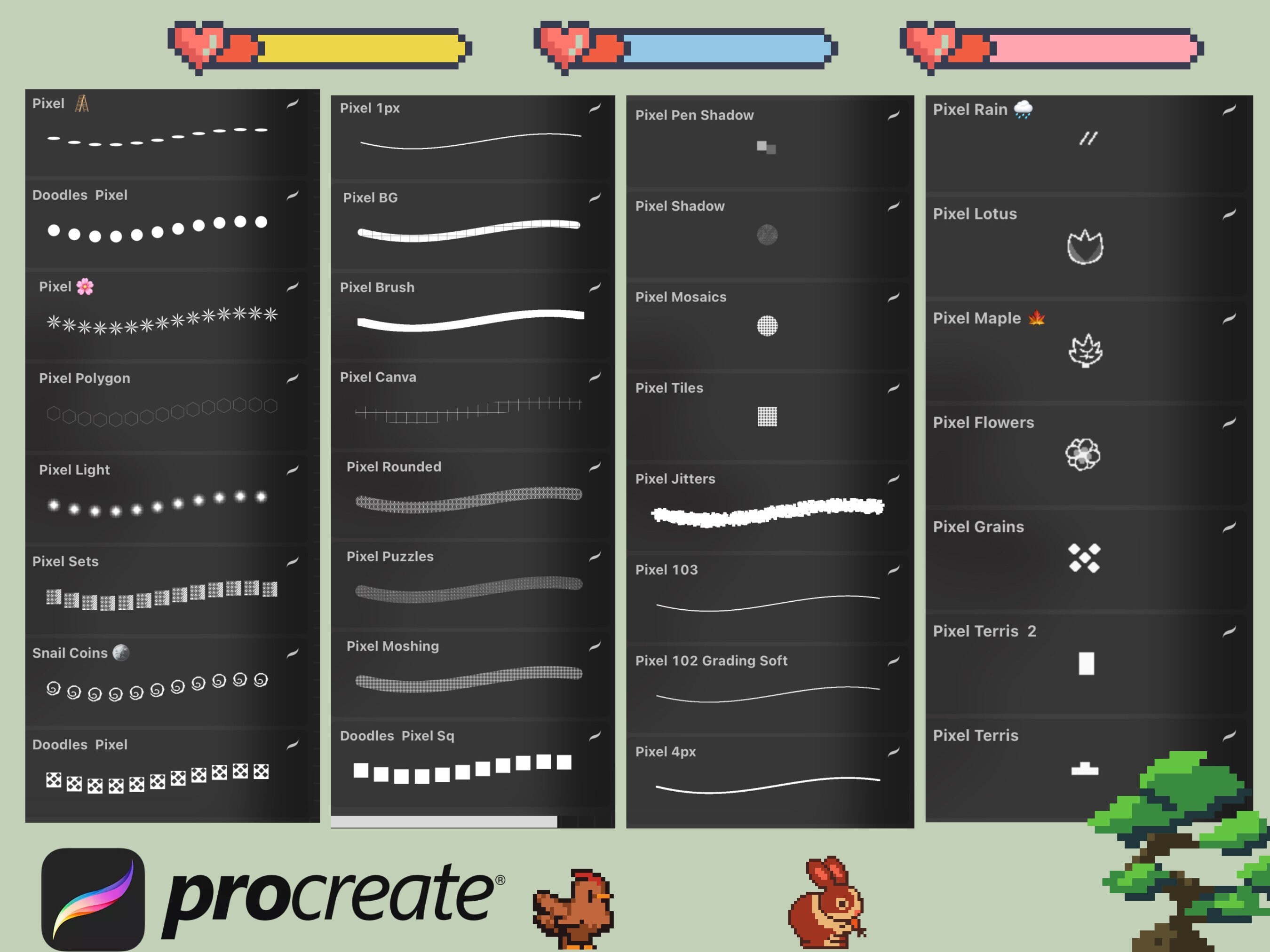 32 Pixel Brushes for Procreate, Cute Pixel Brushes, Animation Brushes | Create Retro-inspired ...