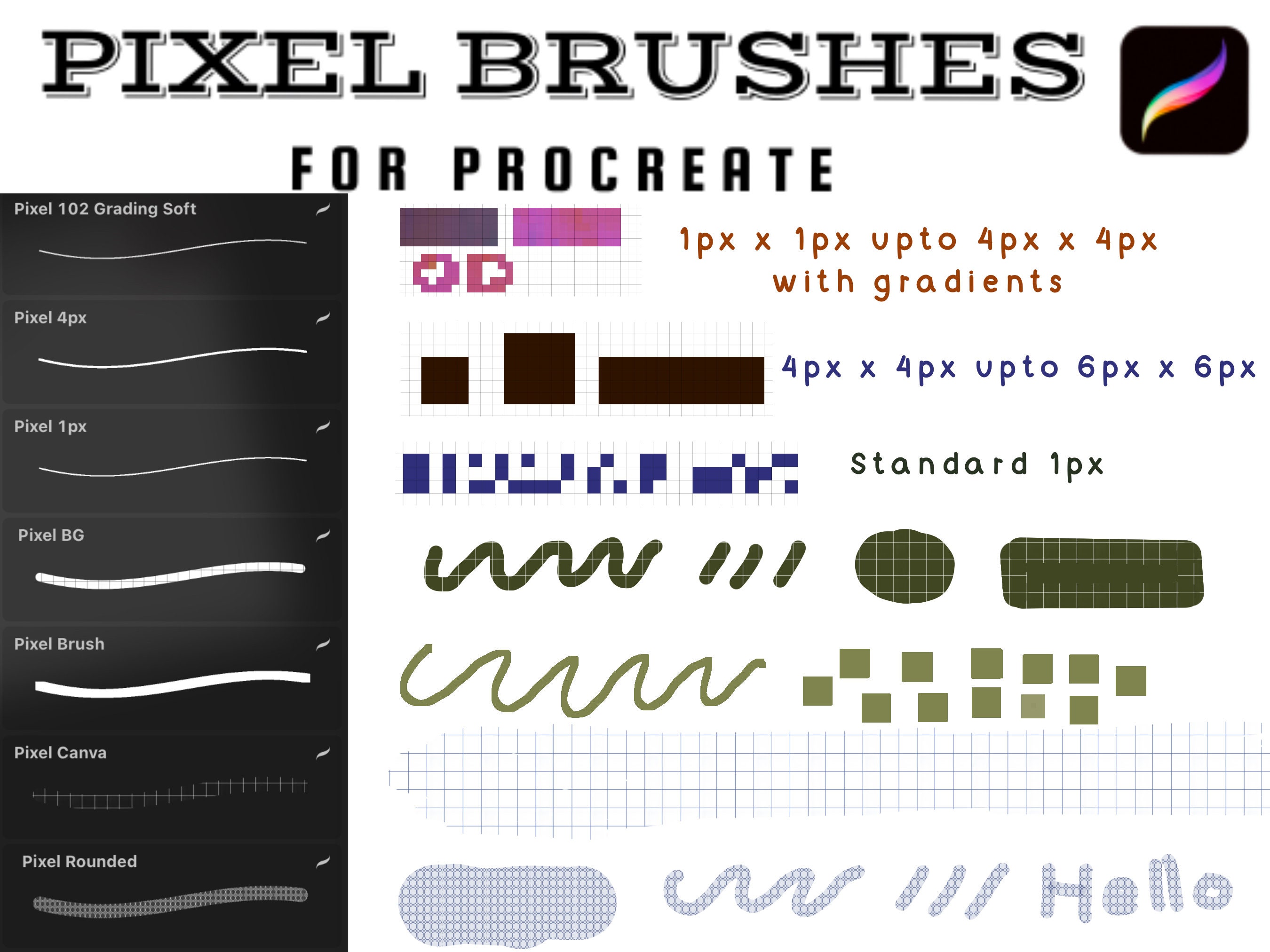 32 Pixel Brushes for Procreate Cute Pixel Brushes Animation - Etsy