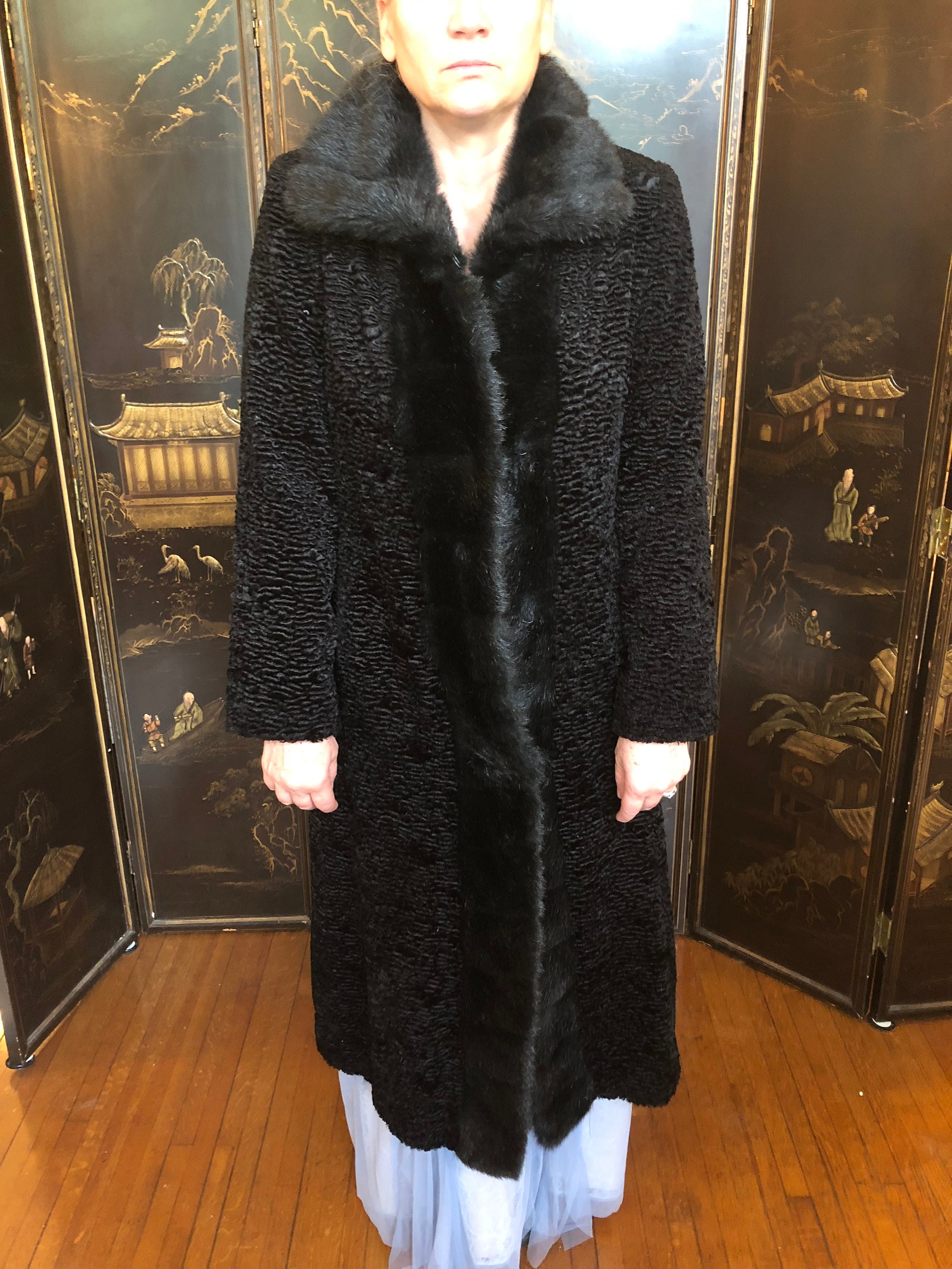 Utex Vintage, Black, Faux Lambs Wool, Floor Length, Black Coat. Size ...