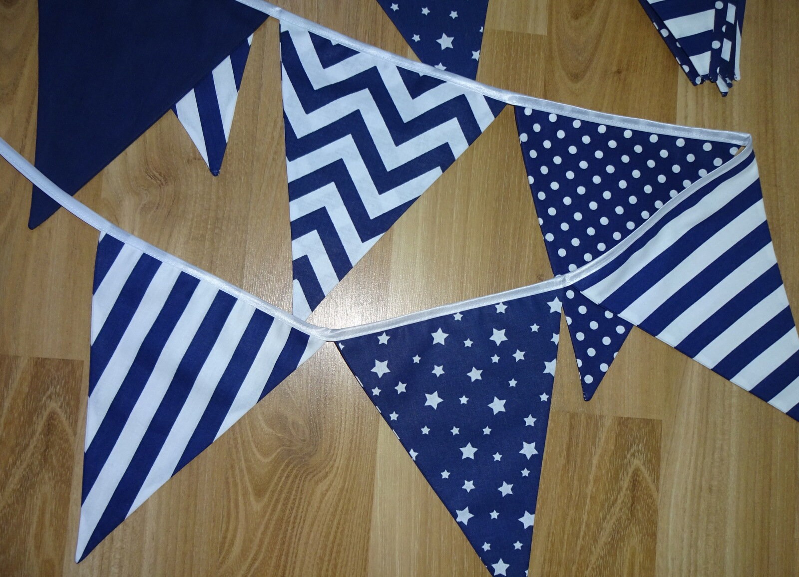 Nautical bunting banner in navy blue and white Chevron dots | Etsy