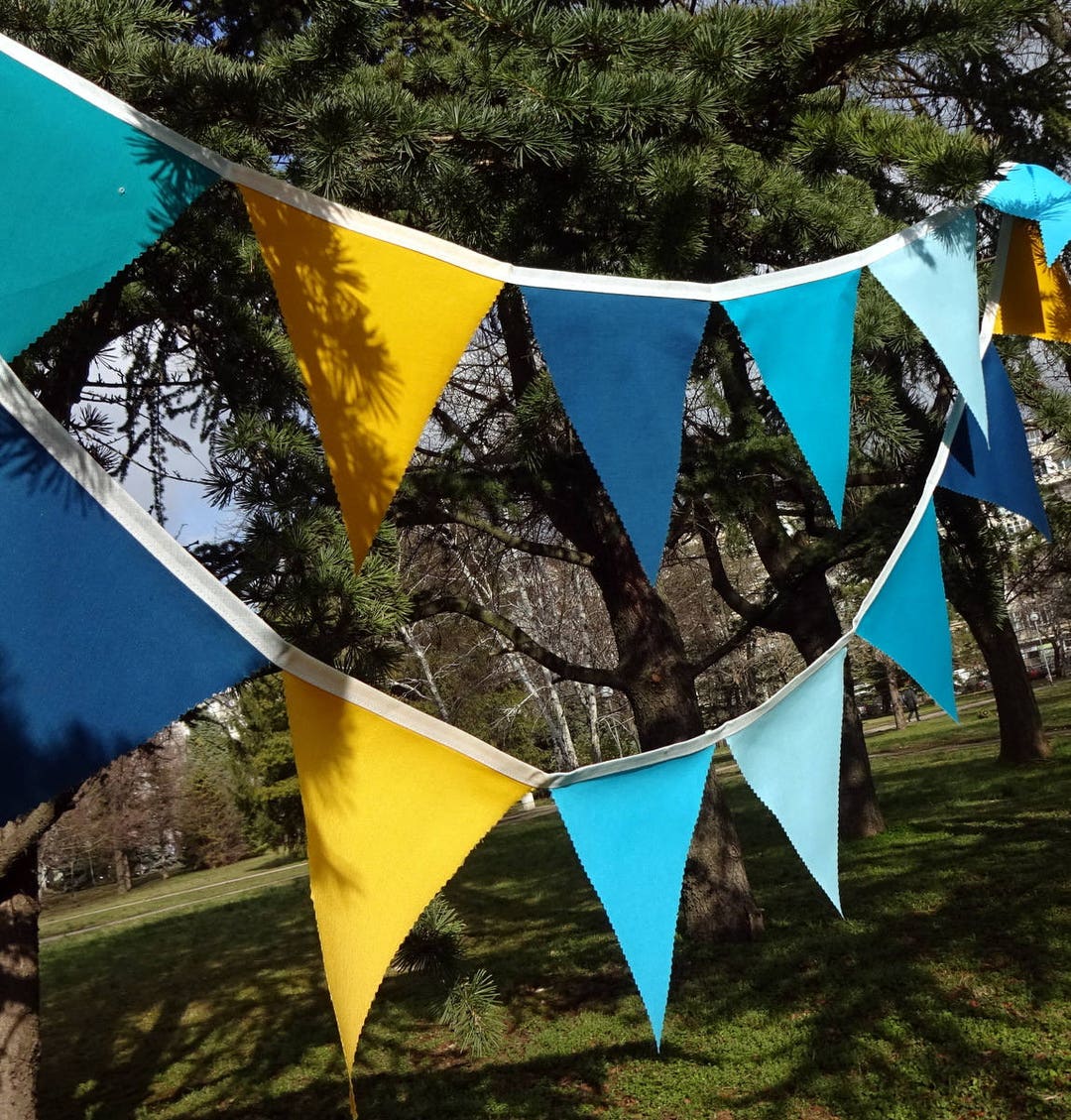 Blue & Yellow Cotton Bunting: Handmade Wedding Garden Party Decor - Etsy