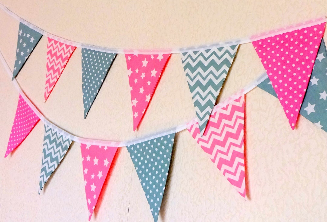Kids Room Bunting Fabric Banting Banner Home Decor Pink - Etsy