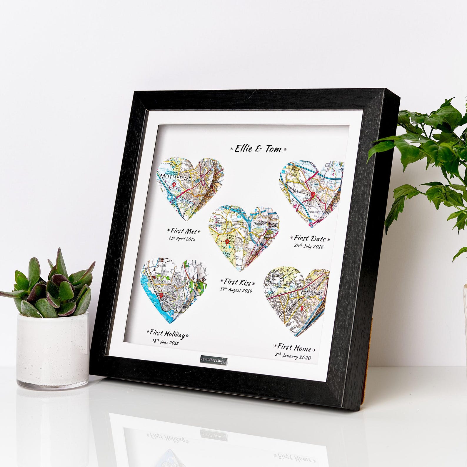 Our Love Story Maps Picture Frame. Personalised Heart Map Art Framed ...