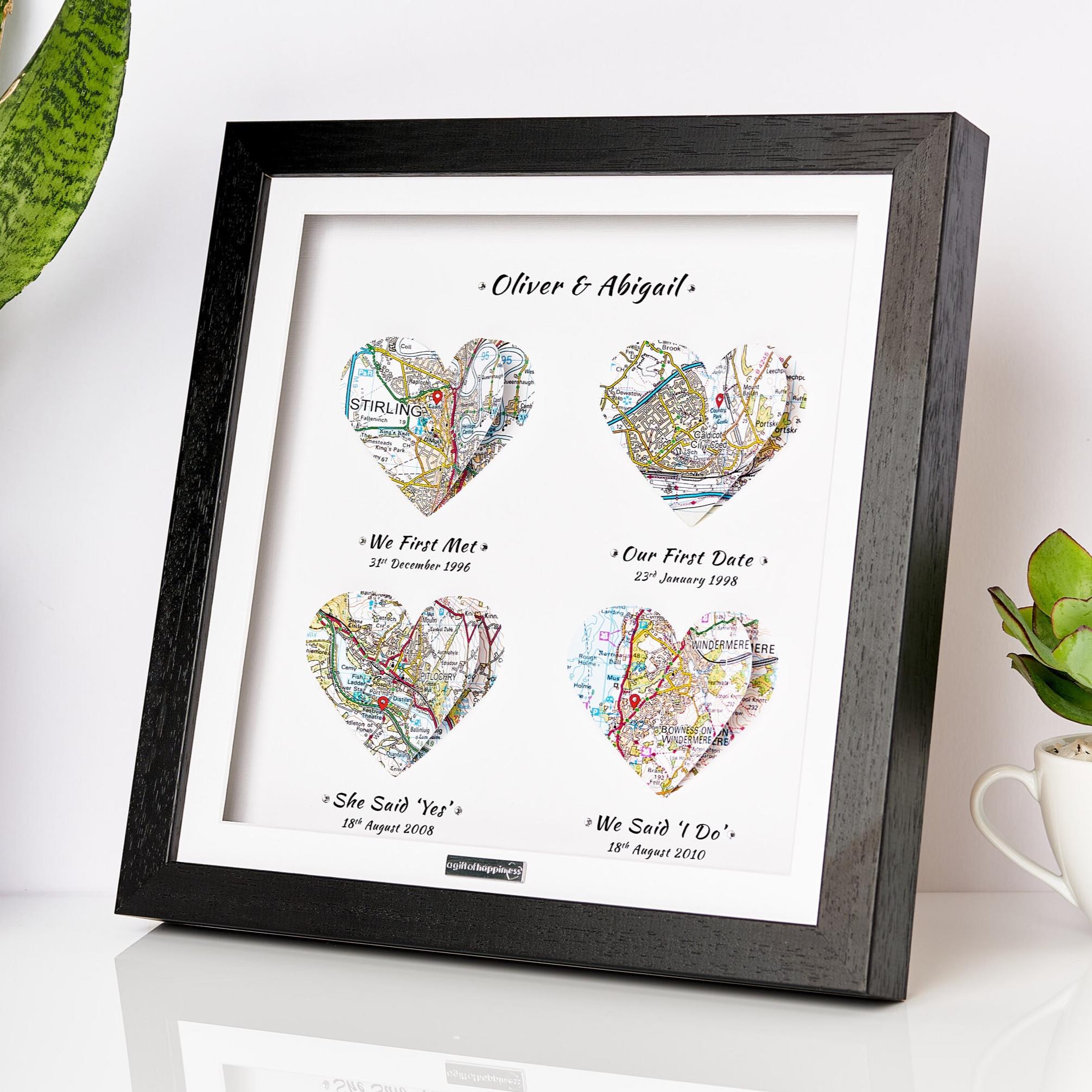 Our Love Story Maps Picture Frame. Personalised Heart Map Art Framed ...