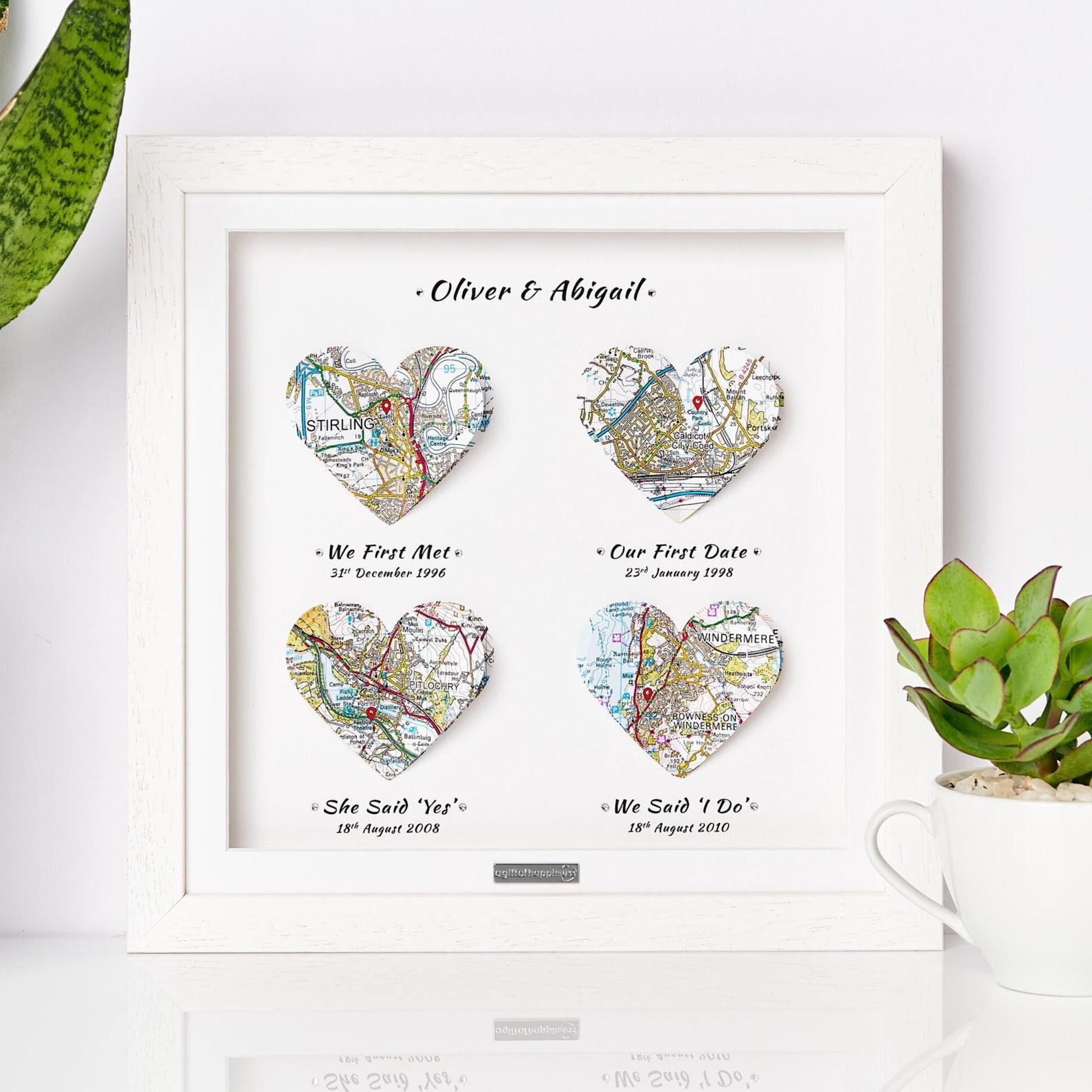 Our Love Story Maps Picture Frame. Personalised Heart Map Art Framed ...