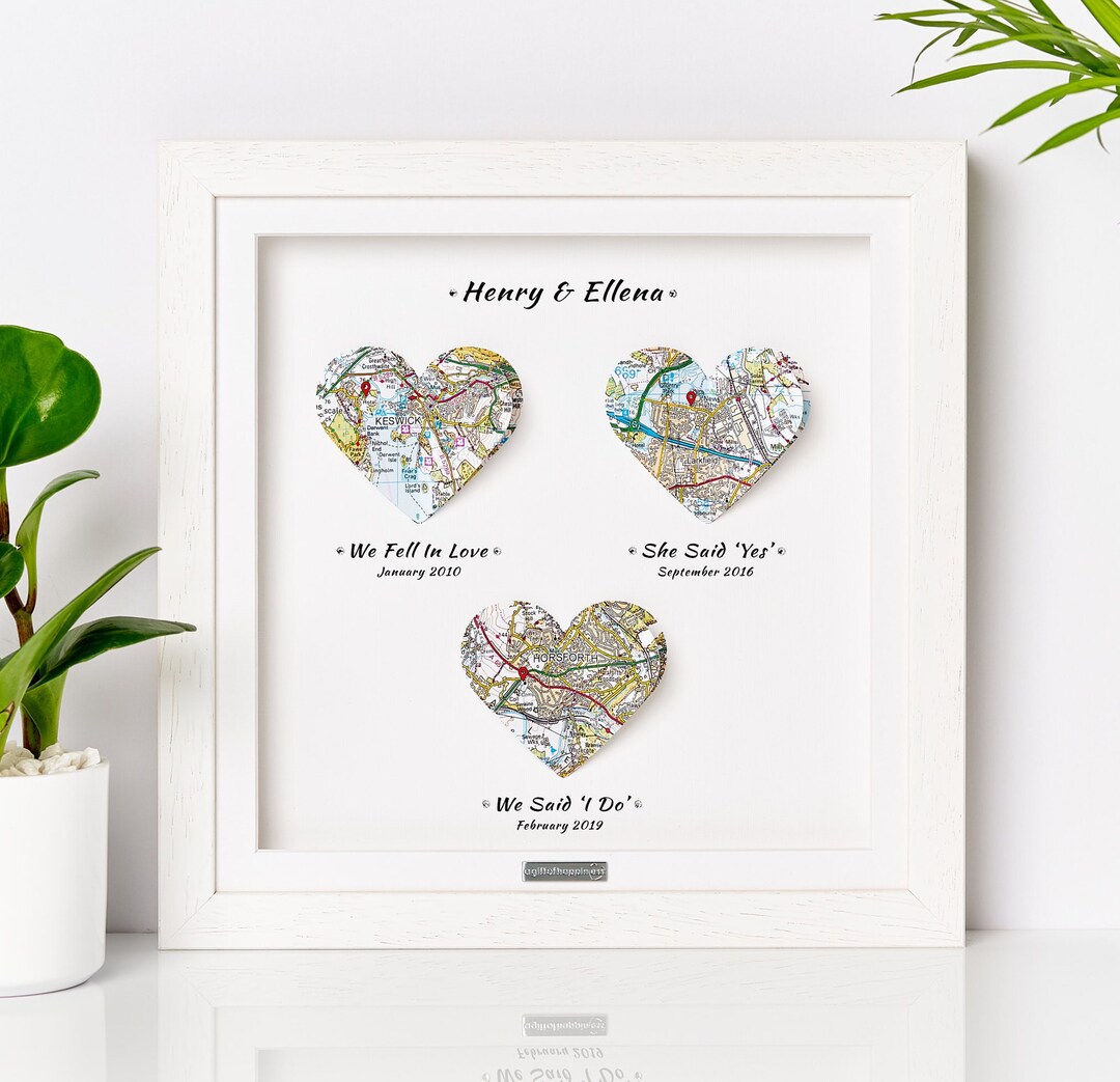 Personalised Love Heart Maps. Wedding Gift Map Print. Paper Anniversary ...