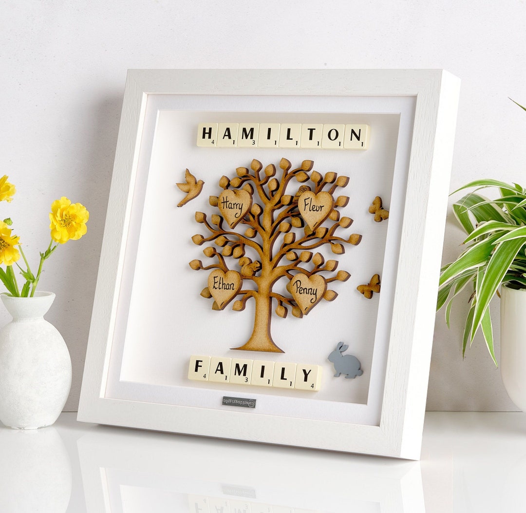 Family Tree Gift Scrabble Family Tree Wall Art Xmas Present for Mum and ...