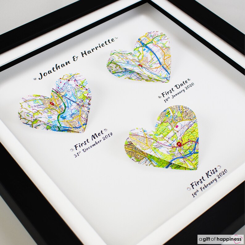 First MET First DATE First KISS Valentines Day Map Gift | Etsy