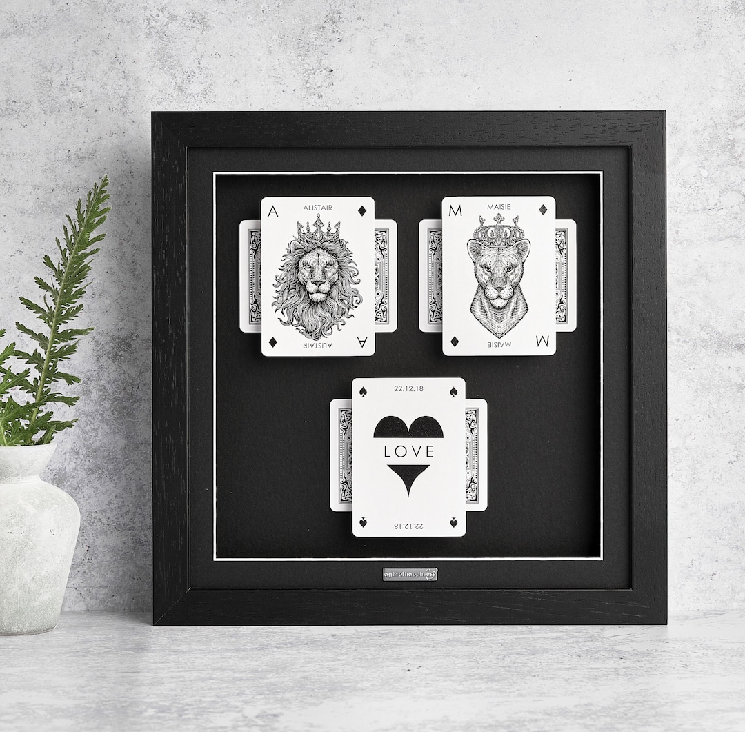 Personalized Playing Card 3D Print: Lion Couple Gift in Box Frame - Etsy