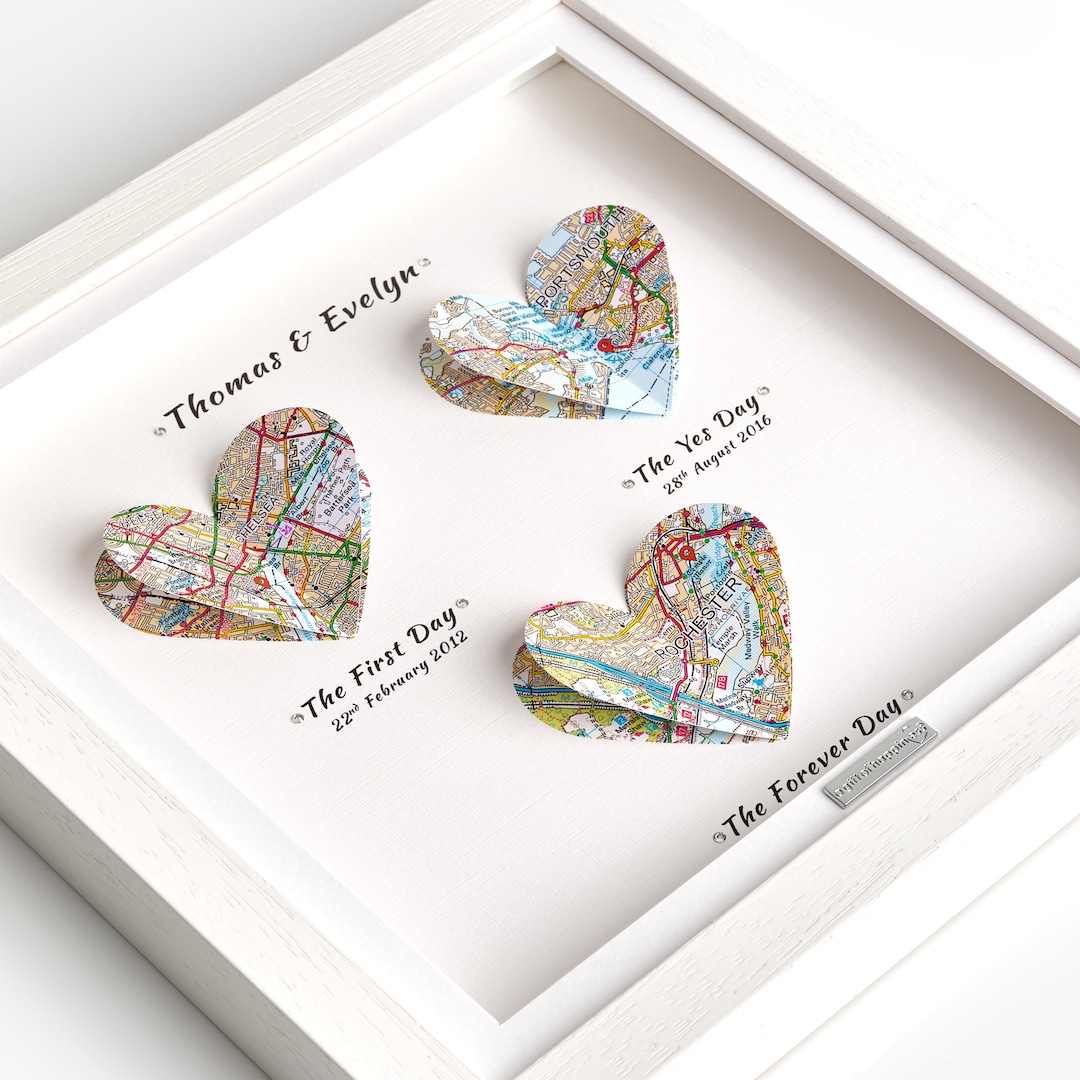 Custom Map Frame Anniversary Gift - Hearts Maps - Etsy