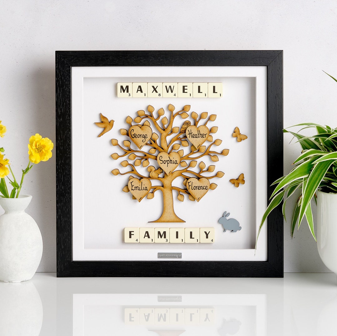 FAMILY TREE FRAME Gift, Woodland Theme Family Tree Framed Present. Deep ...
