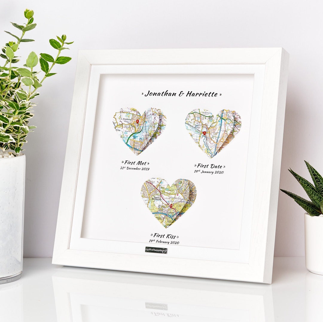 First Met First Dated First Kissed Personalised Valentines Map Gift for ...