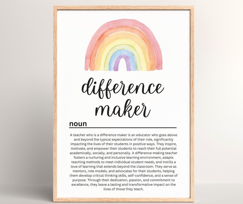 Difference Maker Definition, Teacher Gift, Printable Wall Art, Digital ...