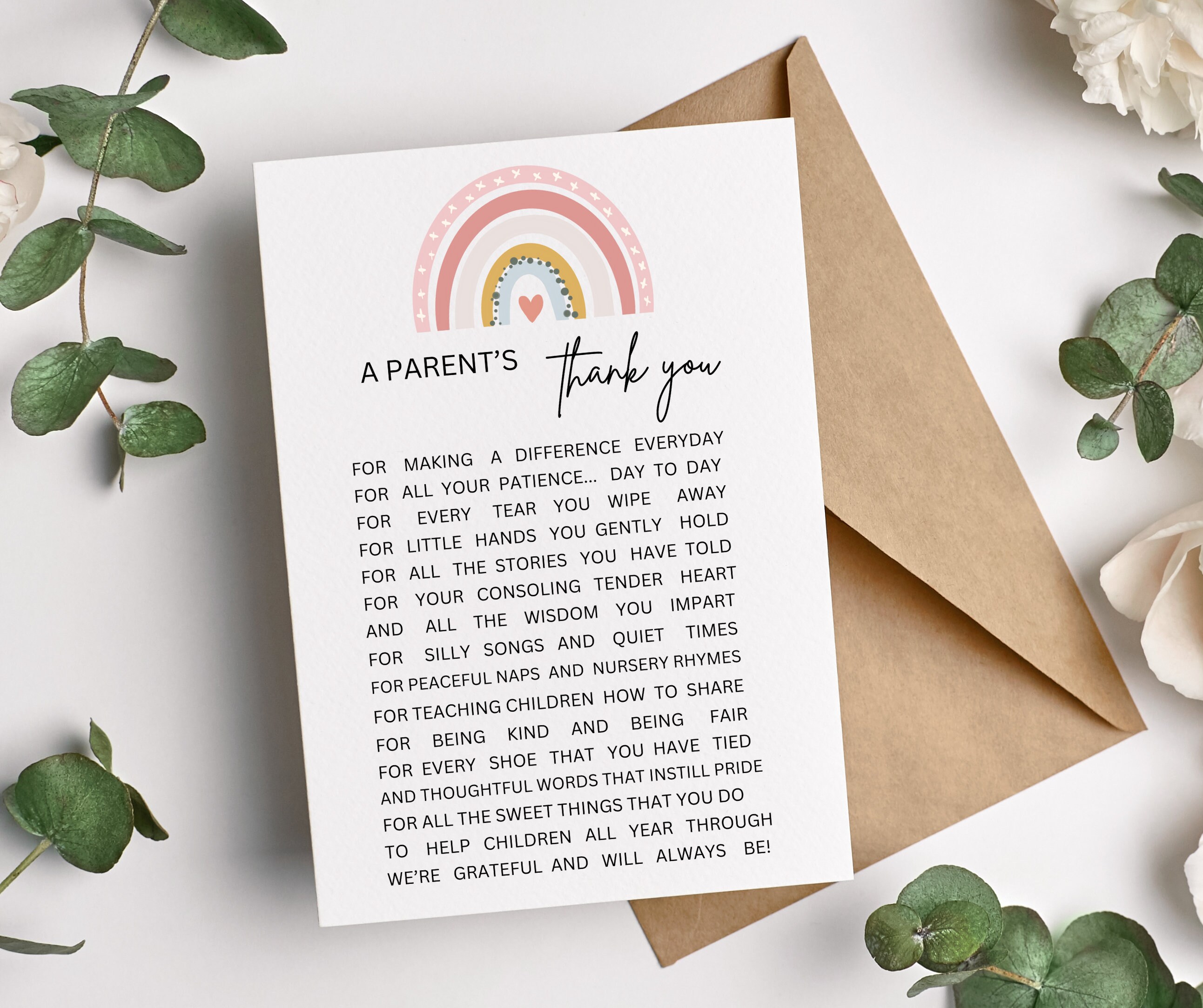A Parents Thank You Card, Teacher Printable, Daycare, Kindy ...