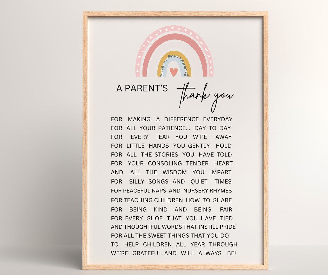 A Parents Thank You Card, Teacher Printable, Daycare, Kindy ...