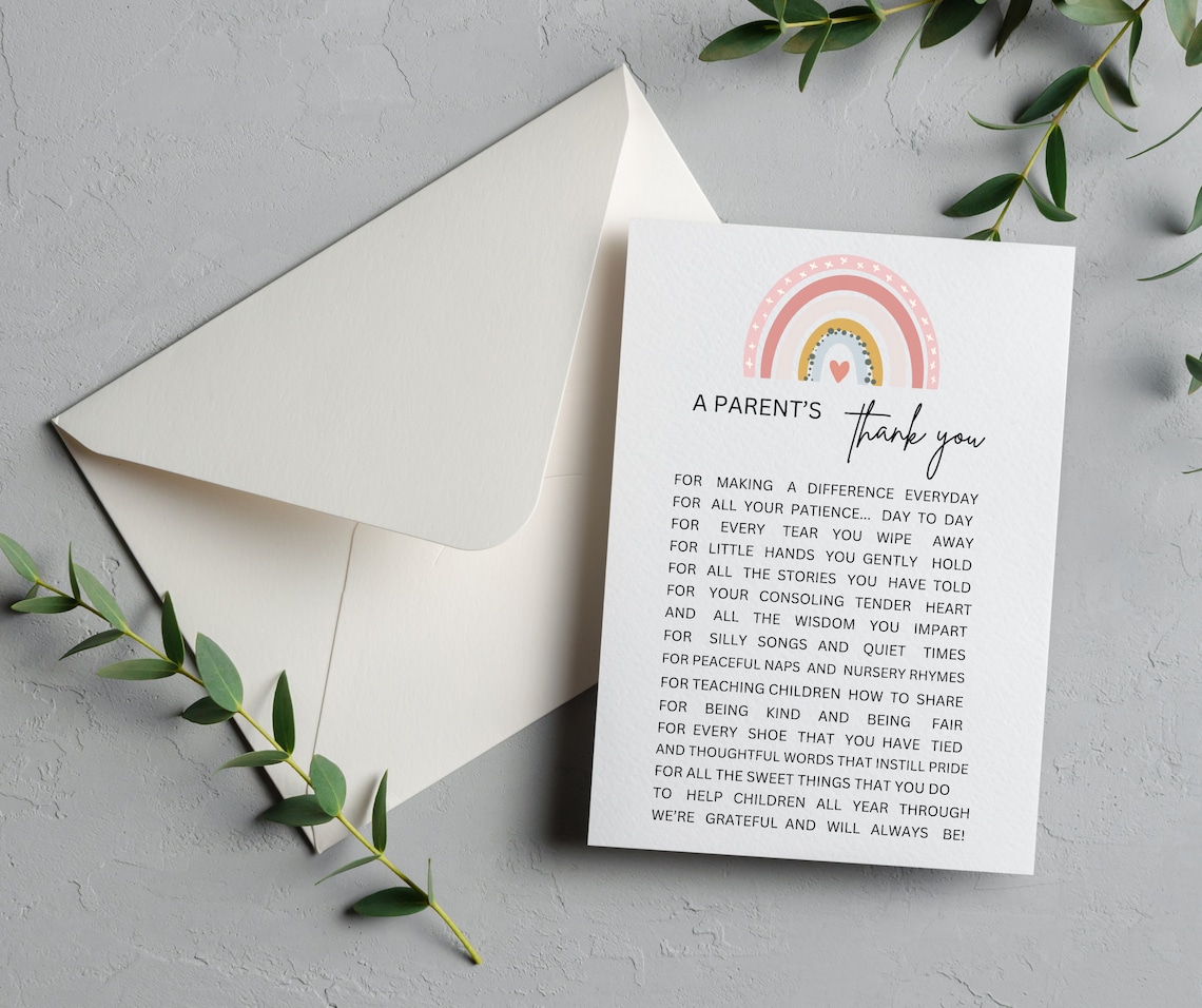 A Parents Thank You Card, Teacher Printable, Daycare, Kindy ...