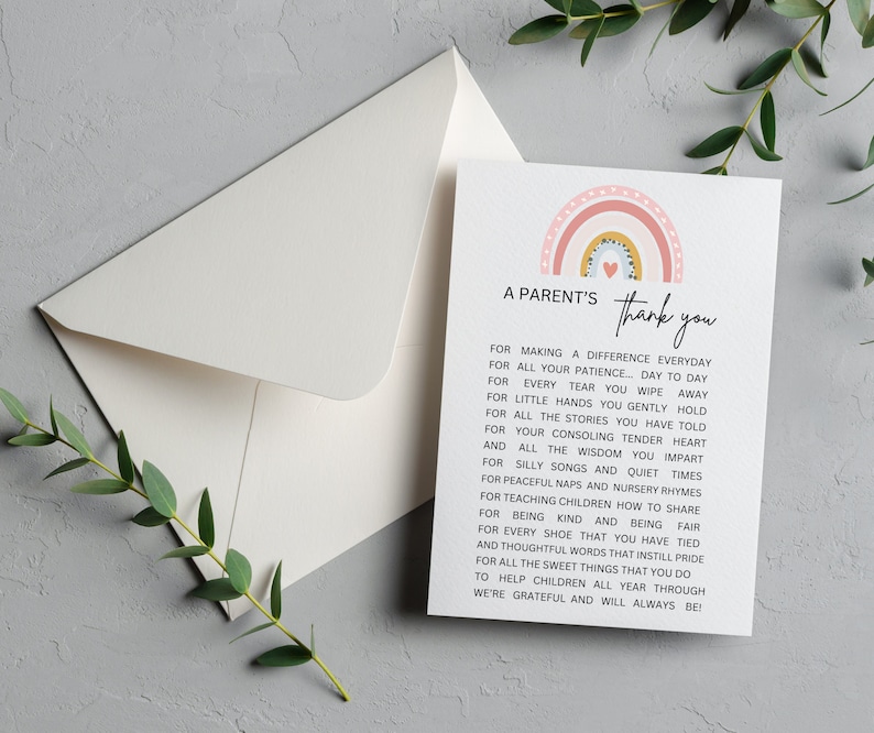 A Parents Thank You Card, Teacher Printable, Daycare, Kindy ...