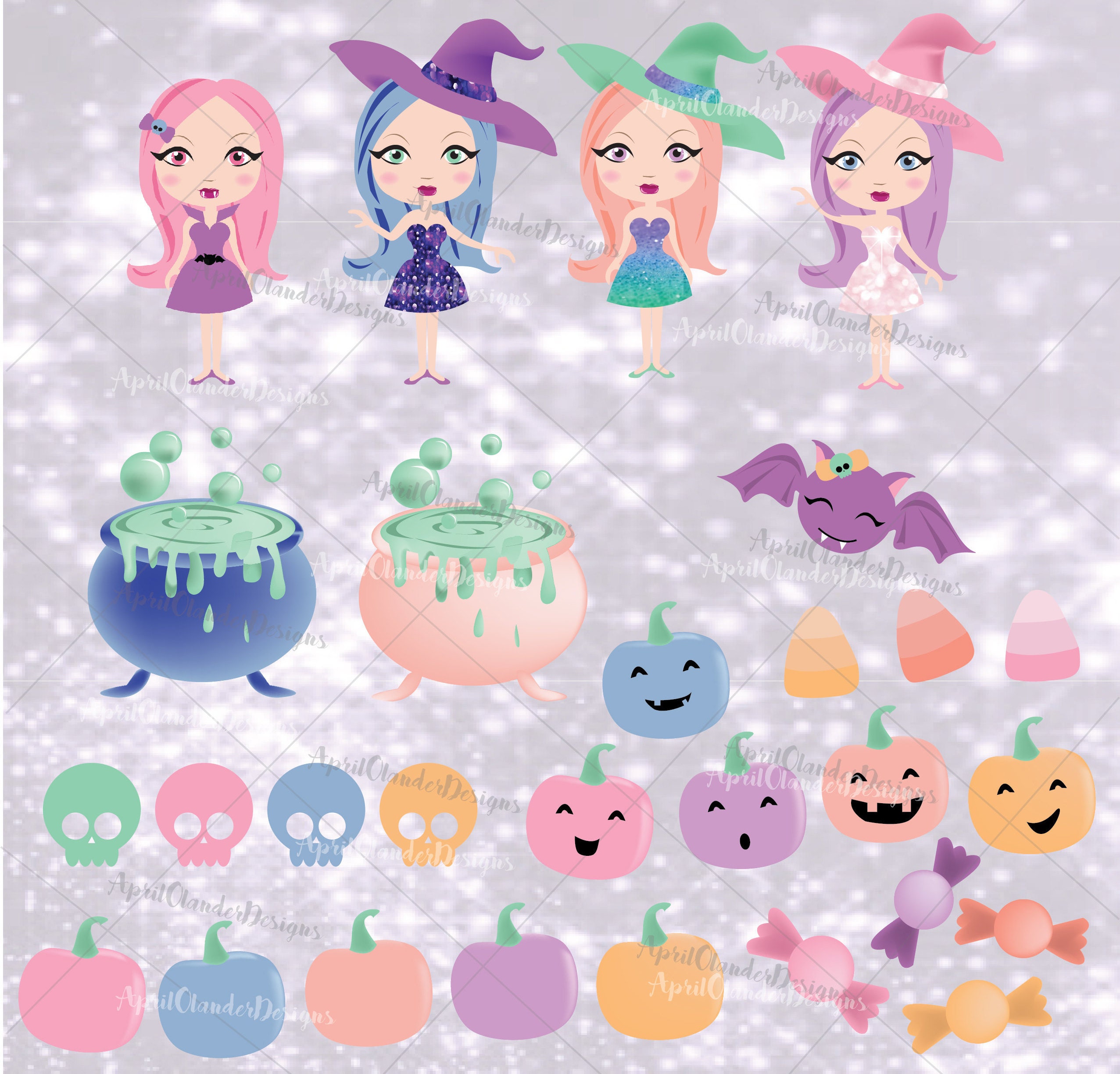 Pastel Halloween Clipart PNG Files - Etsy