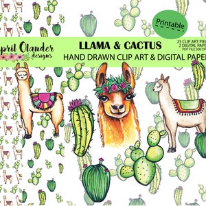 Llama and Cactus Downloadable Clip Art and Paper - Etsy