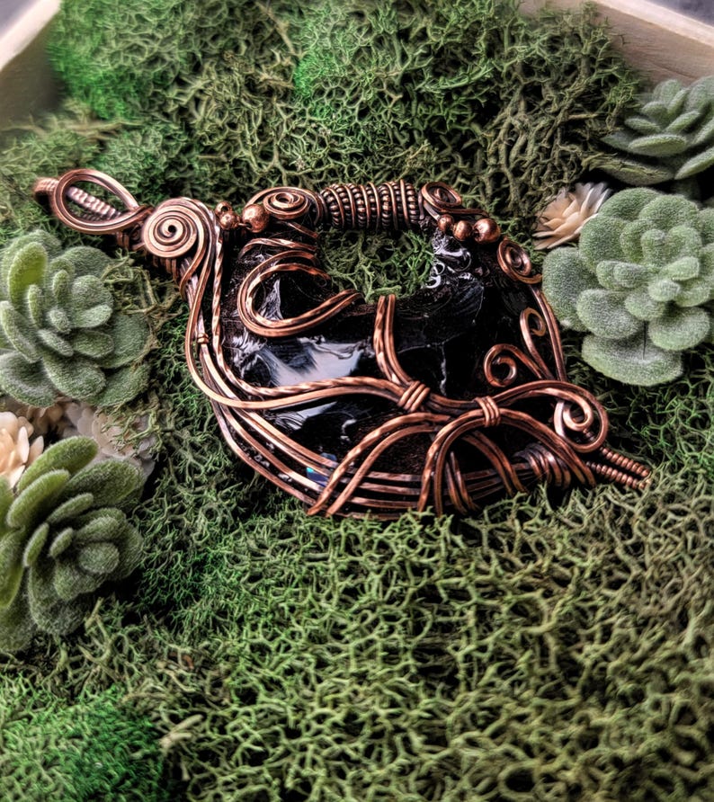Obsidian Moon Wire Wrapped Pendant Necklace Talisman Amulet - Etsy