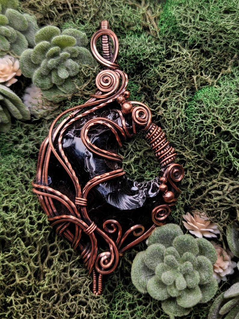 Obsidian Moon Wire Wrapped Pendant Necklace Talisman Amulet - Etsy