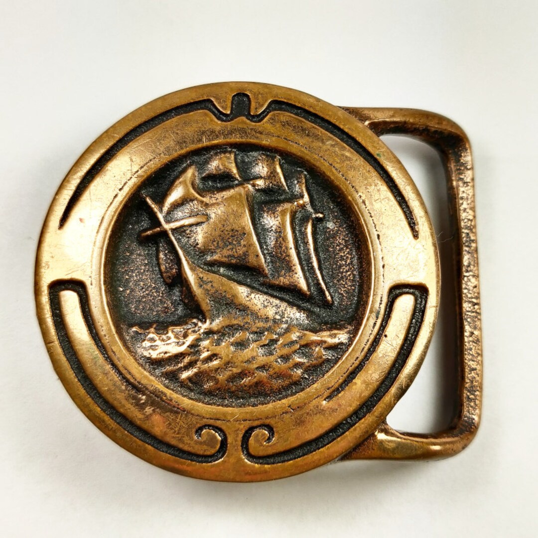 VTG 1974 Tech Ether Guild Ship Sail Boat Brass Belt Buckle Glory of the ...