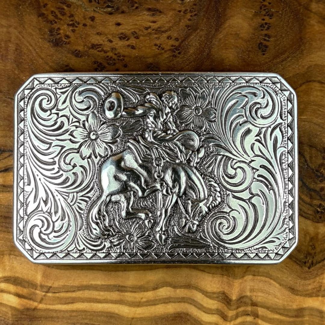 Western Rectangular Cowboy Engraved Style Mustang Horse Belt Buckle - Etsy