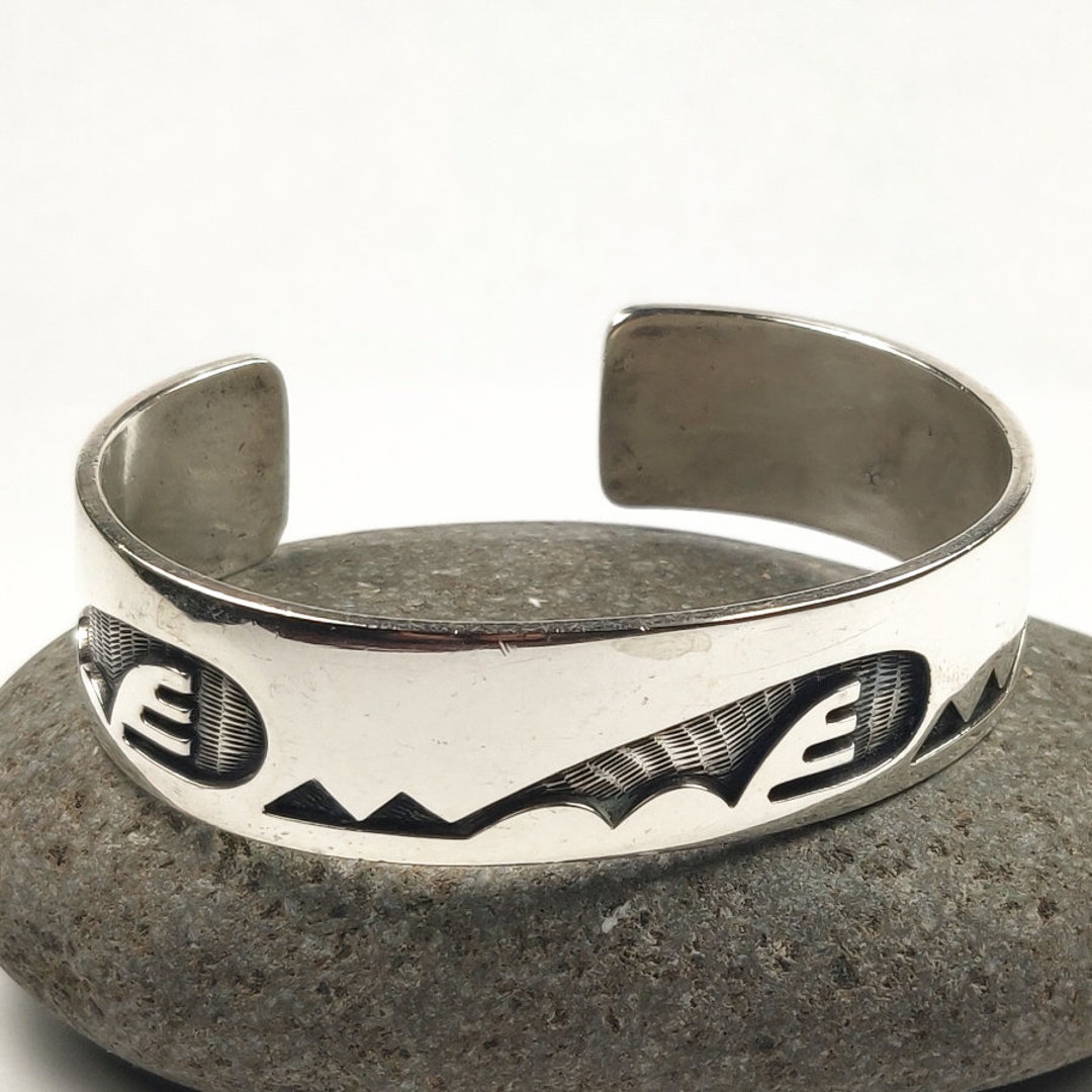 Native Hopi Abstract Whale Overlay Sterling Silver Bracelet Cuff - Etsy