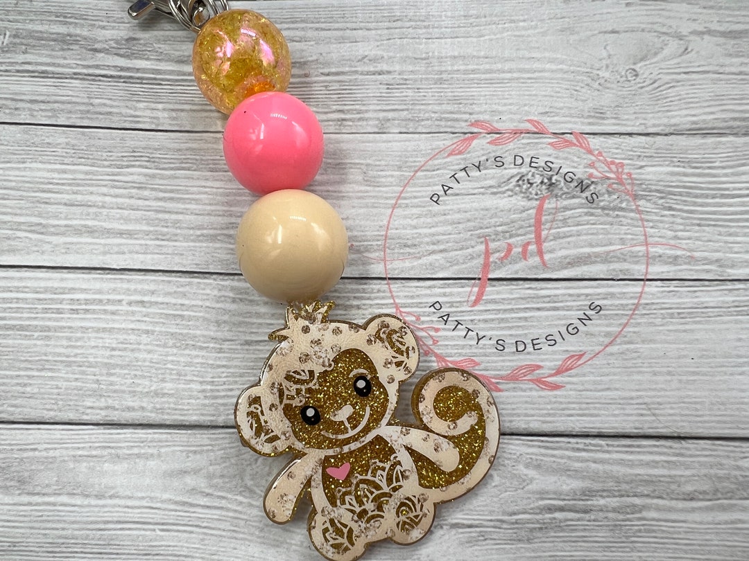 Tan Monkey Beaded Keychain - Etsy