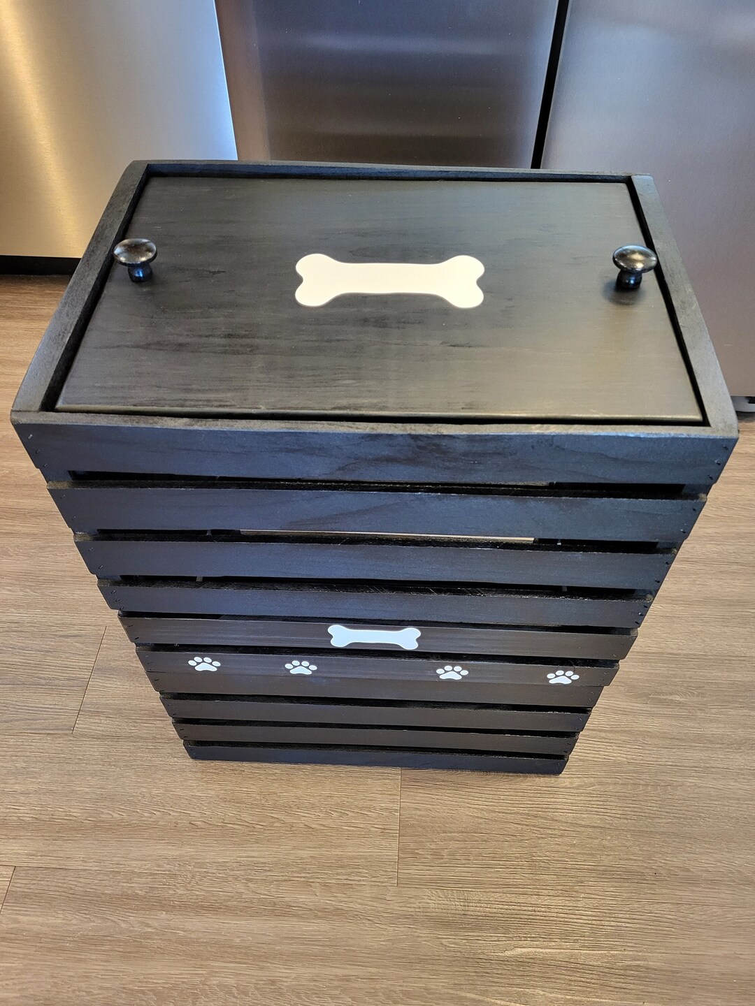 Black Wooden Dog Food Storage Pet Accessories Container Kitchen ...