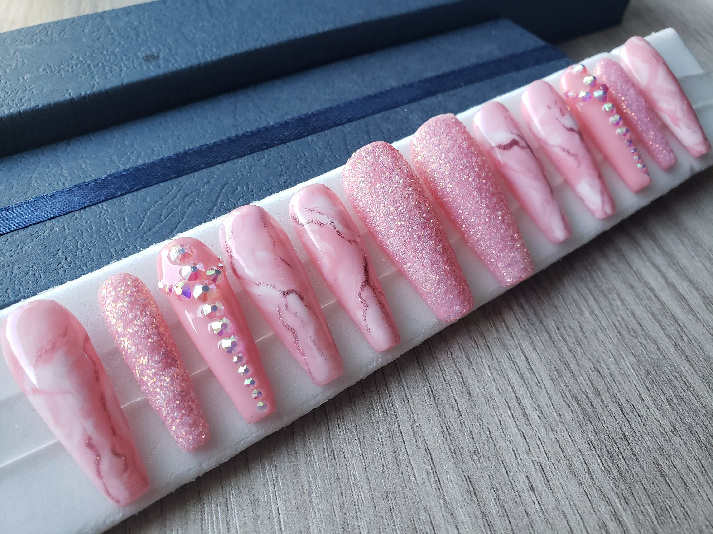 Pink Acrylic Nails With Rhinestones