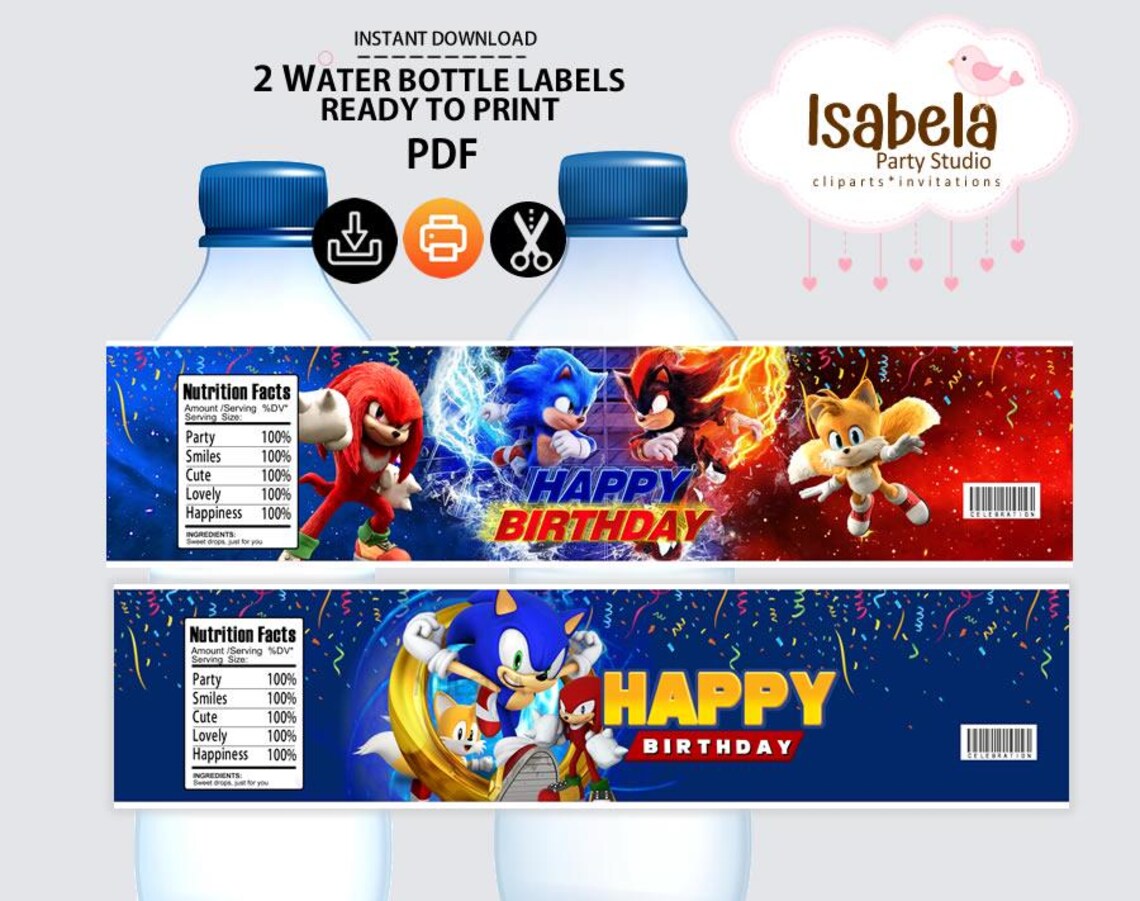 Sonic Water Bottle, Sonic Out Topper, Sonic Labels, Sonic Party ...