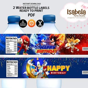 Sonic Water Bottle, Sonic Topper, Sonic Labels, Sonic Party, Sahdow - Etsy