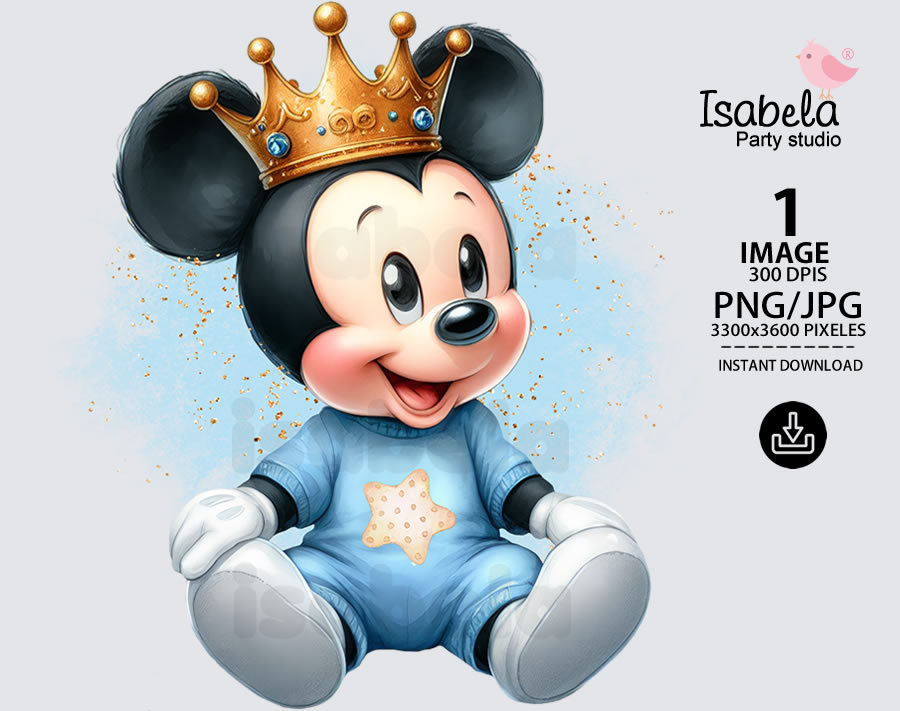 Prince Mickey Mouse Baby Clipart, Mickey Png, Mickey Baby Shower ...