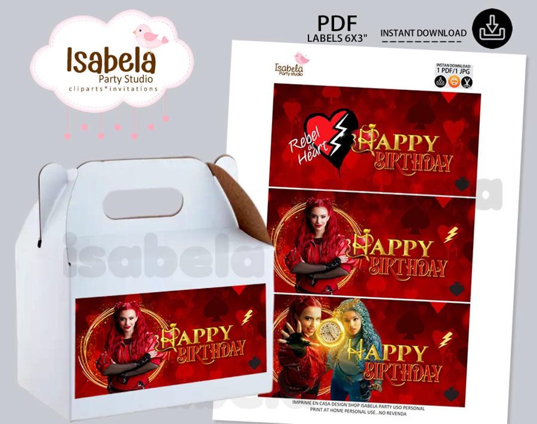 Descendants Red Gable Box Label Happy Birthday, Descendants Red Labels ...