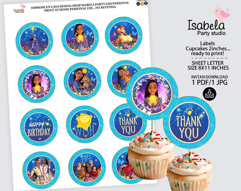 Wish Cupcake, Wish Labels, Princess Asha Cupcakes, Wish Topper, Wish ...