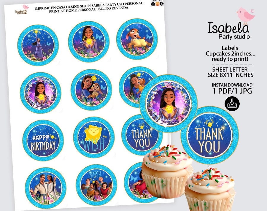 Deseo cupcake, wish labels, princesa asha cupcakes, wish topper, wish ...